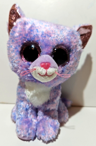 Ty Beanie Boo Cassidy the Purple Cat Large Glitter Eyes 6" Soft Plush ...