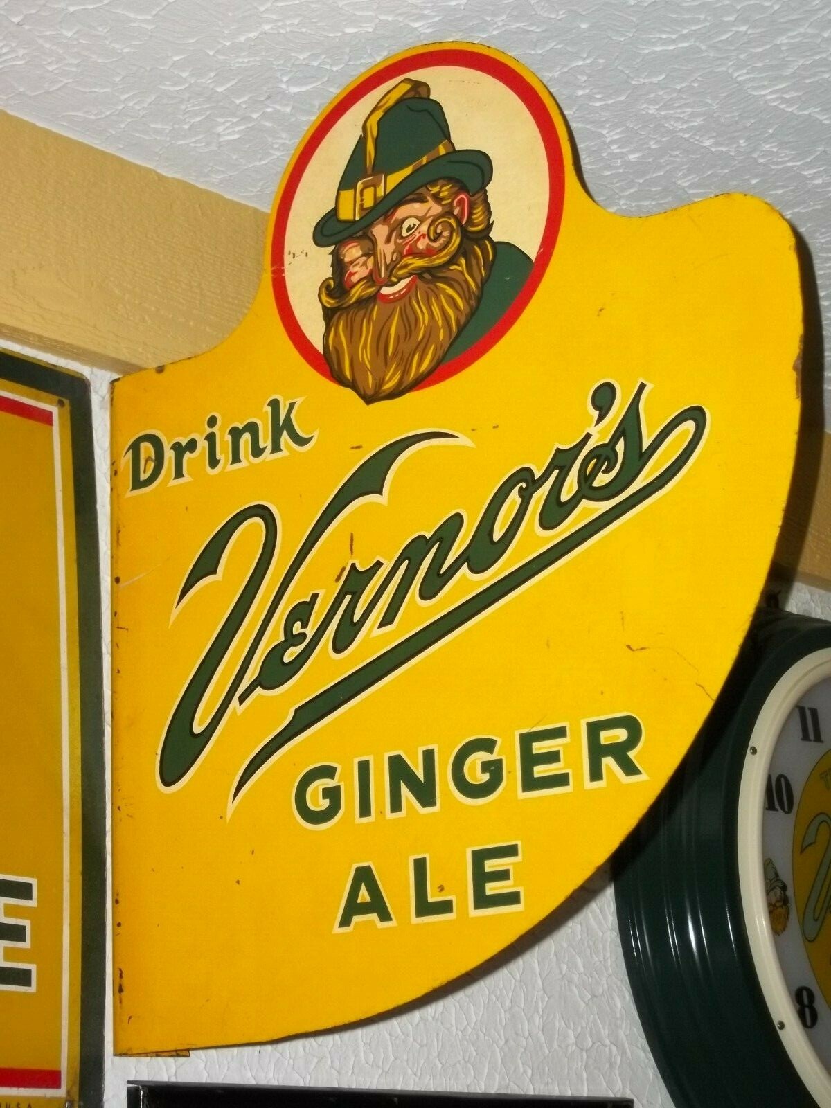 VERNOR'S Ginger Ale STEEL FLANGE Sign-BEWARE | Grelly USA