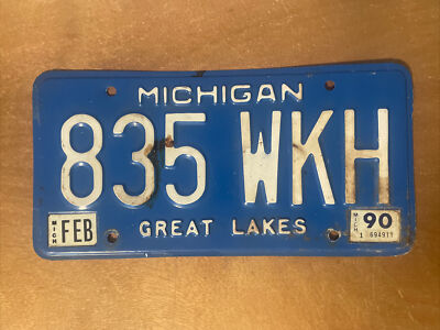 1990 Michigan License Plate Great Lakes Blue # 835 WKH | eBay