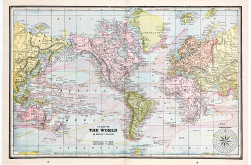1889 WORLD Map ORIGINAL LARGE Ocean Currents Countries (17x11.5) | eBay