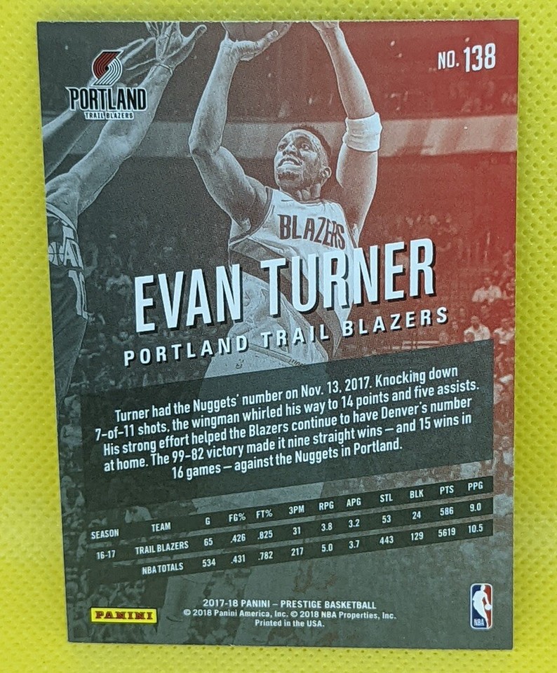 Evan Turner 2017-18 Panini Prestige #138 Portland Trail Blazers | eBay