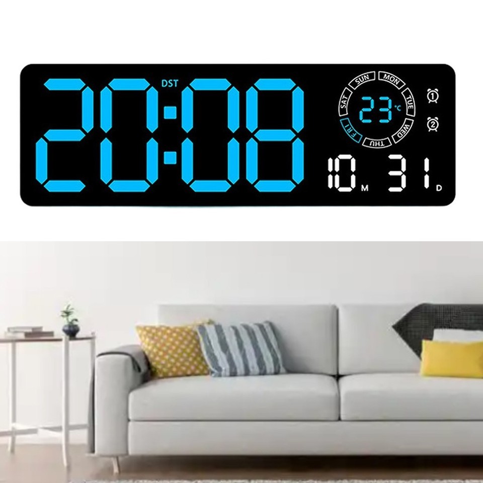 Modern Design Bedroom LED Wall Clock Temperature Display Bright LED ...