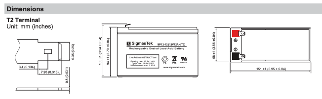 Casil CA12120 SLA SP 12V 12AH F2 Sealed Lead Acid Replacement Battery ...