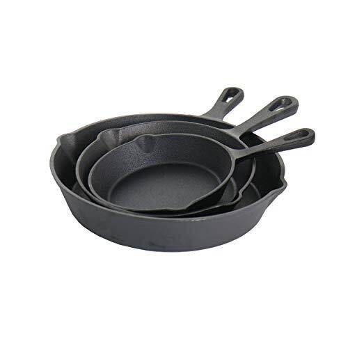 MegaChef Skillet Trio Pre-Seasoned Cast Iron Cookware Set 3 Piece Black ...