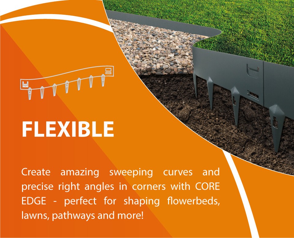CORE EDGE Flexible Steel Metal Garden Lawn Path Patio Edging - 5 Metres ...