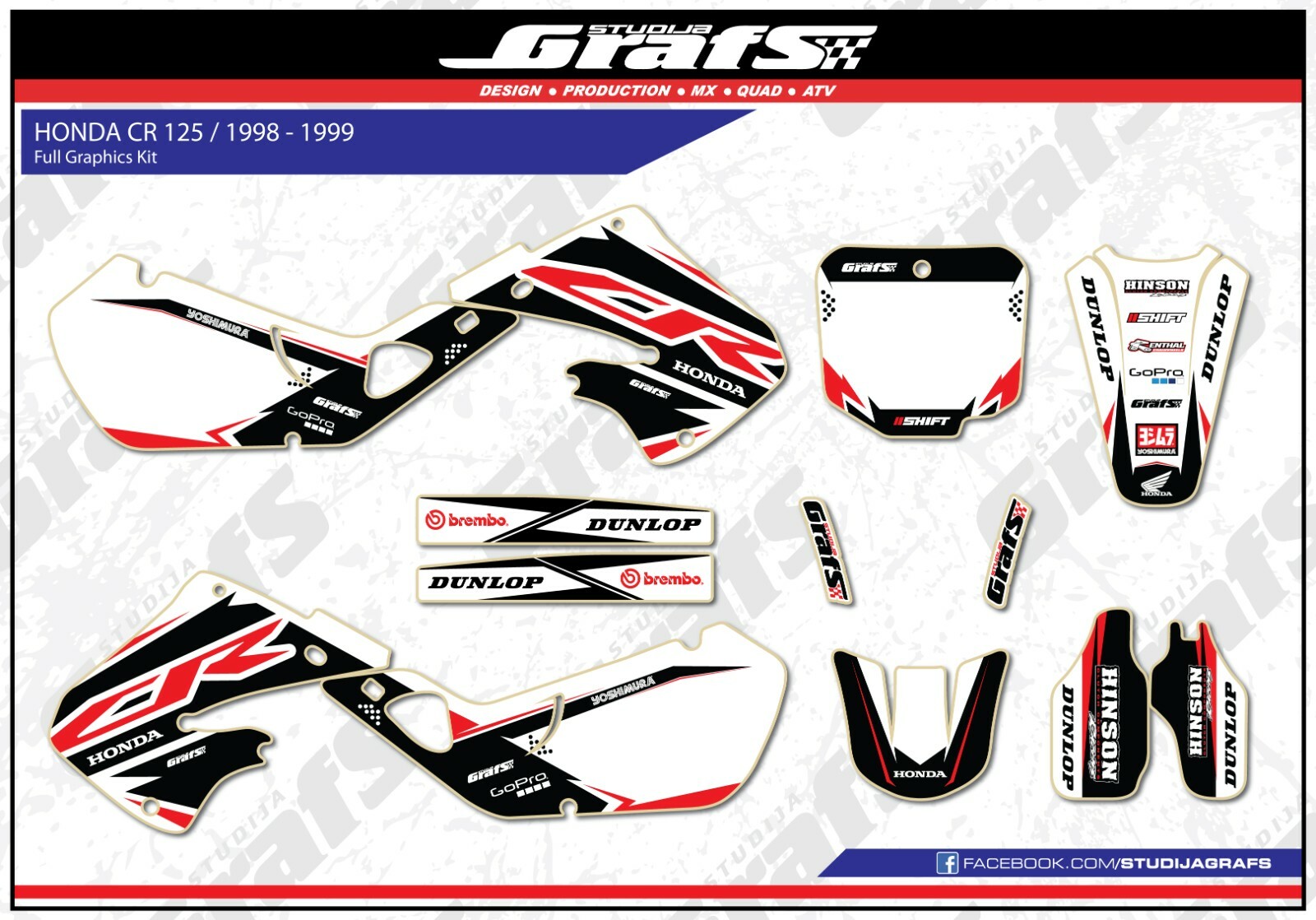 1998 1999 CR 125 R Graphics Kit for HONDA CR125 125R 98 99 Decals ...