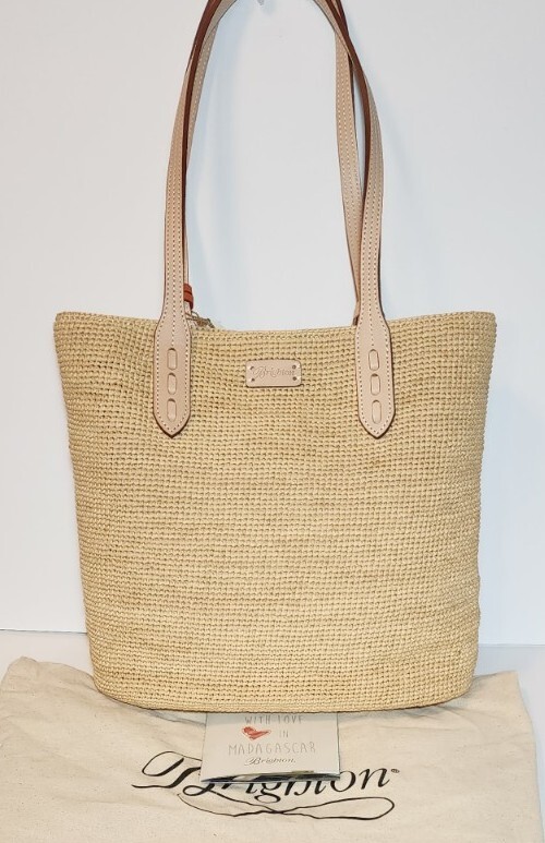 BRIGHTON FERRARA COLLECTION DINA MADAGASCAR RAFFIA & LEATHER TASSEL ...