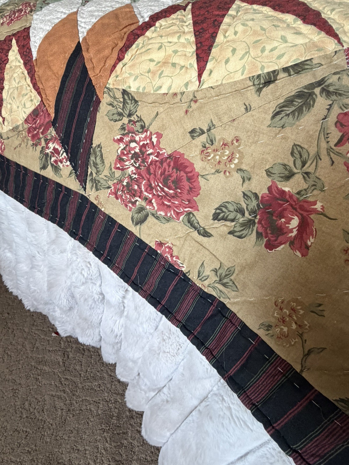 Beautiful Amish Quilt Compass Star – Burgundy & Sage Green 92”x92 ...