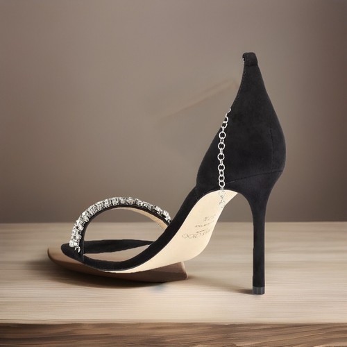 Women's Black Shiloh Jimmy Choo 85 Embellished Suede Sandals Black EU ...