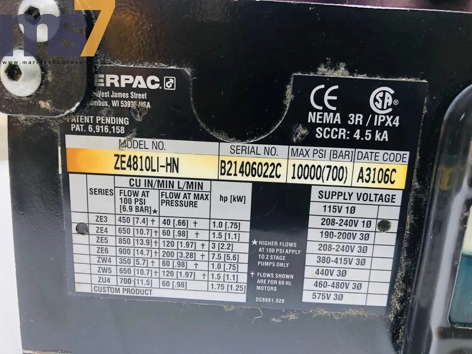 ENERPAC ZE4810LI-HN ZE4 ELECTRIC HYDRAULIC PUMP/ POWER PACK 4 WAY VALVE ...