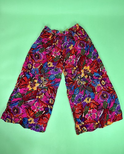 Vintage Bright Pink Floral Gauze Wide Leg Pants Hippie Boho Tropical ...