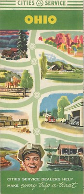 1952 CITIES SERVICE Gas Station Locator Road Map OHIO Cleveland ...