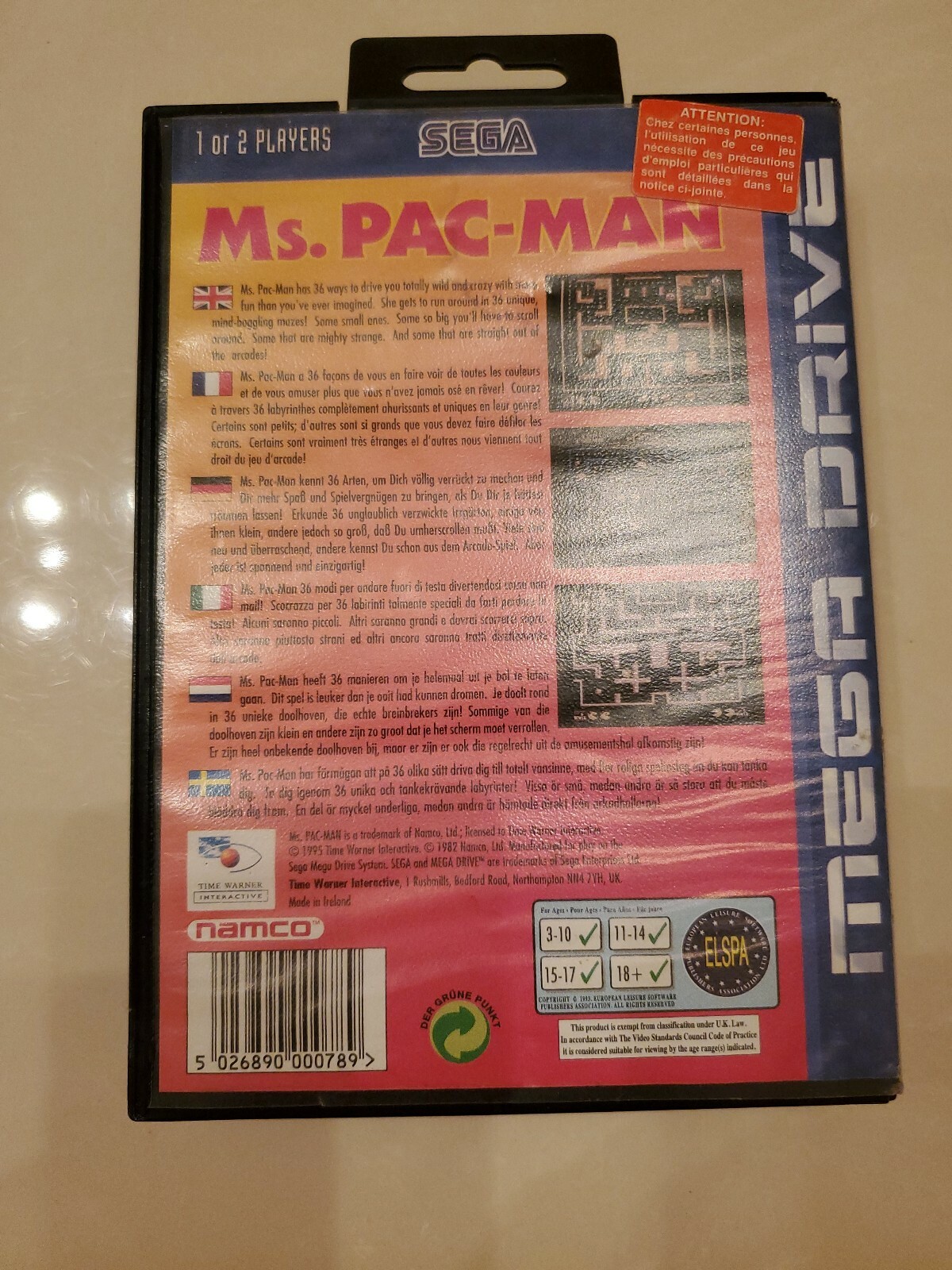 MS. PAC-MAN Namco Tengen Sega Mega Drive PAL Genesis CIB COMPLETE ELSPA ...