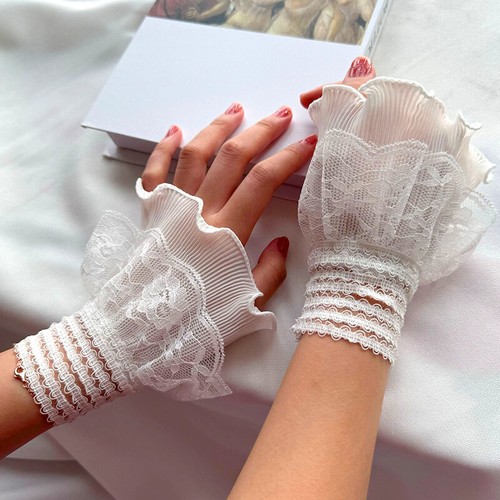 Womens Lace Ruffles Wrist Cuffs Fake Sleeves Gloves Lolita Cosplay ...
