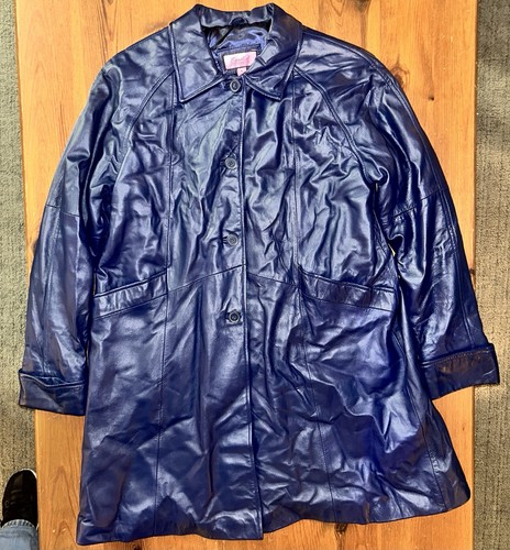 *Vintage Excelled Collection Women's Size L Navy Blue Button Leather ...