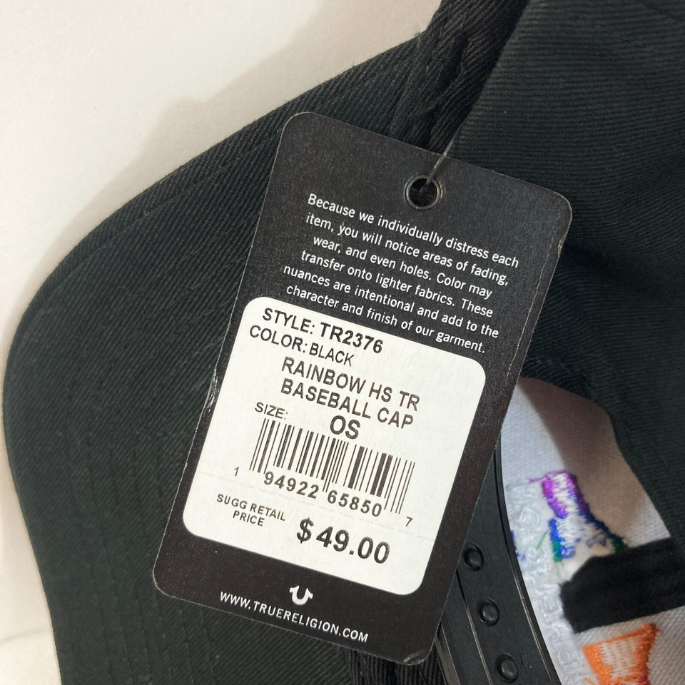 new$49 TRUE RELIGION HAT black rainbow logo structured curve bill ...
