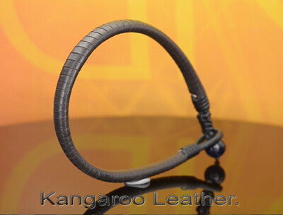 Genuine Kangaroo Leather Blue Tiger's Eye Armband Wristband Men ...