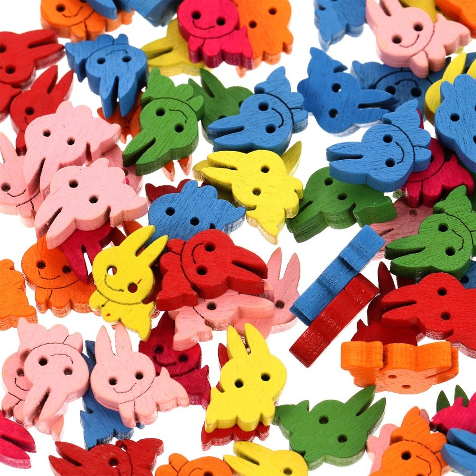 100 Pcs Sewing Button Cartoon Animal Buttons Colorful Mushroon Shape ...