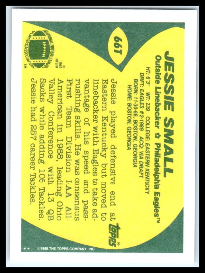 1989 Topps Traded #66T Jessie Small VG/MINT Rookie Football Card | eBay