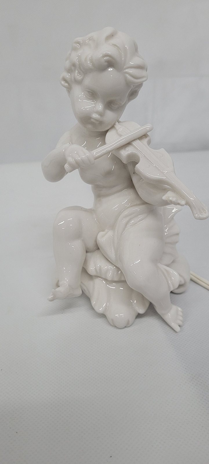 Vintage porcelain angel night light figurine violin petite cherub art ...