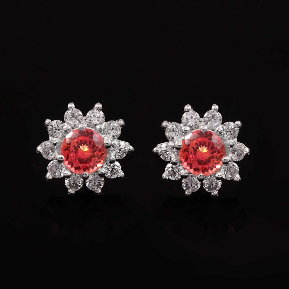Padparadscha Sapphire Round 6x6MM 925 Silver Stud Earrings September ...