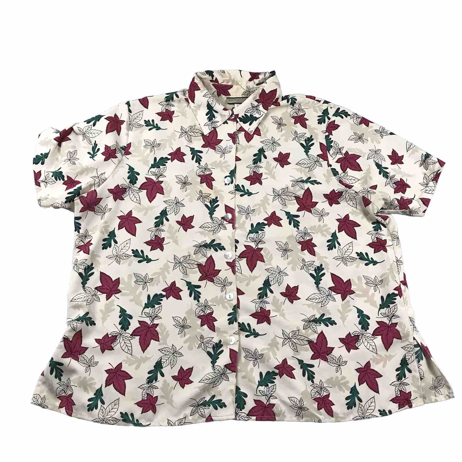 Notations Shirt Womens 20W Colorful Leaves Button Up Short Sleeves ...