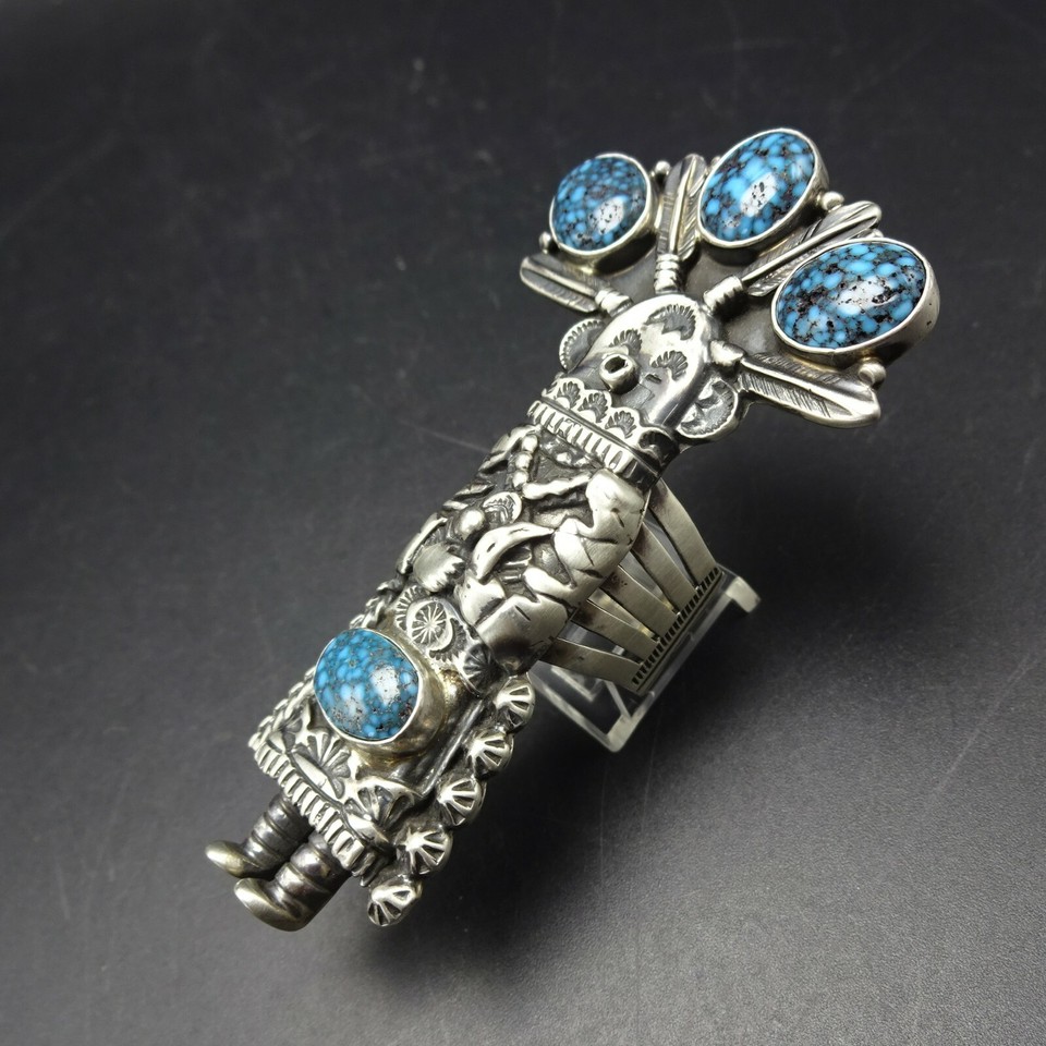 Huge 3.25" Long TOADLENA NAVAJO Sterling Silver TURQUOISE KACHINA RING ...