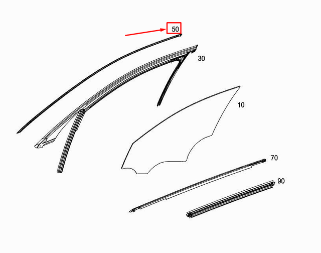 MERCEDES-BENZ E W213 Front LH Door Guide Rail Trim Strip A2136909504 ...