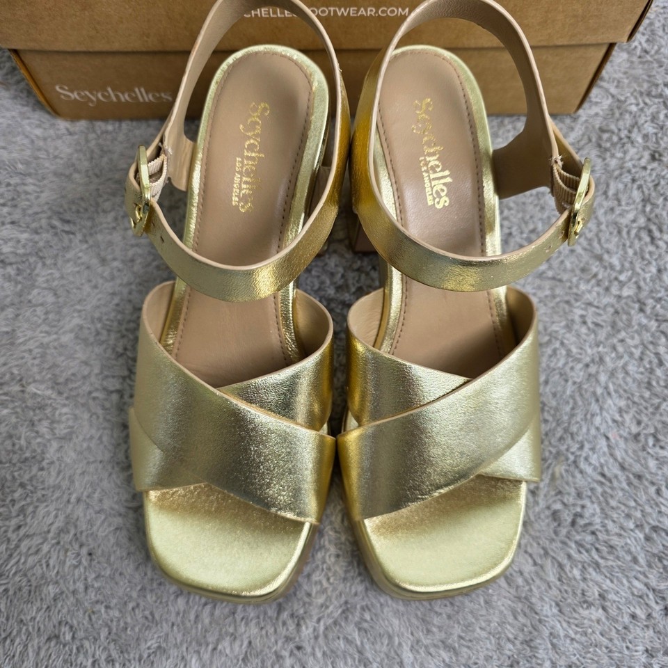 Seychelles Gold Leather Platform Block Heel Sandals Size 9.5 Women's ...