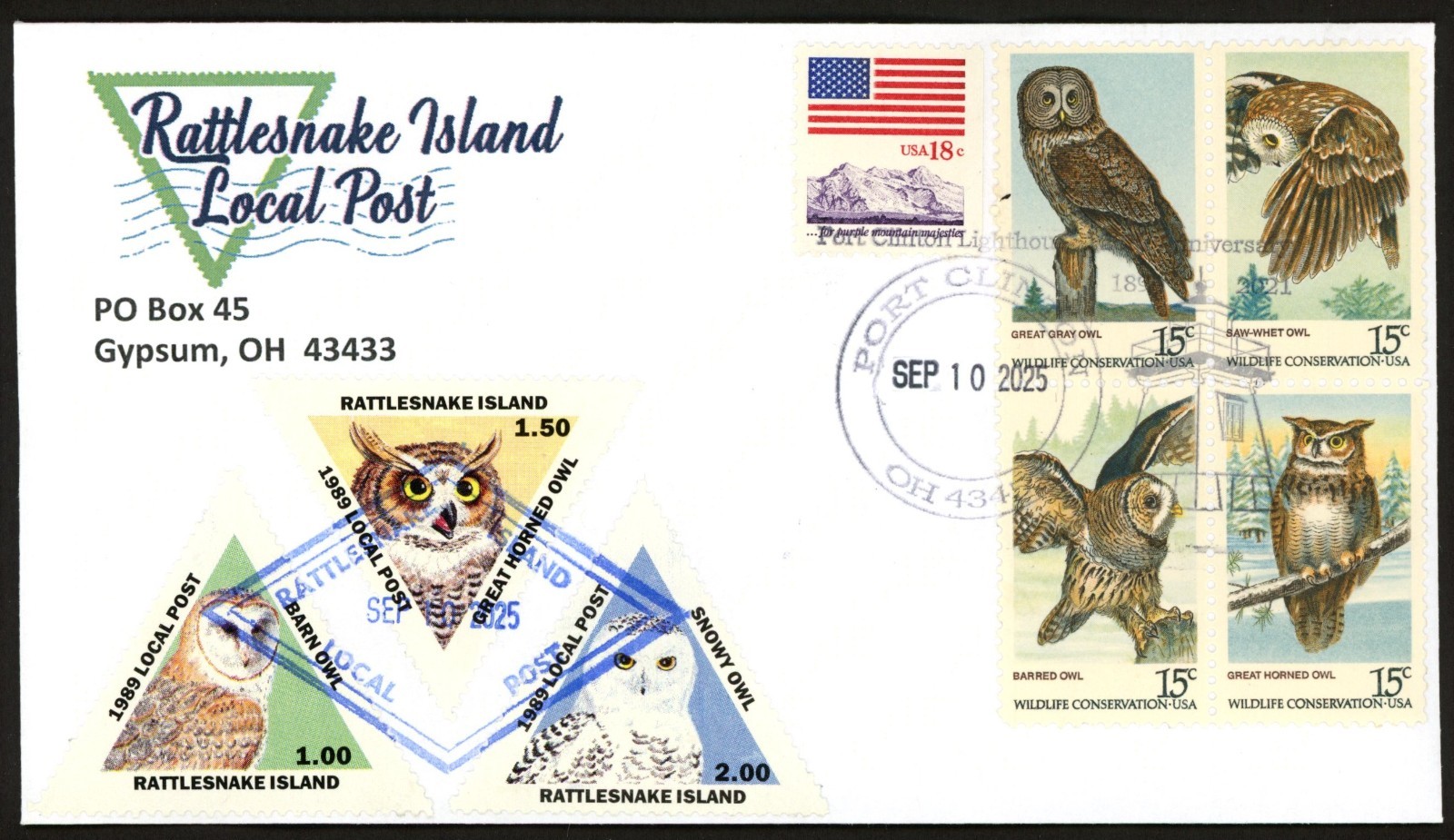 Rattlesnake Island Local Post 1989 special owl cancelled - 2025 bird ...