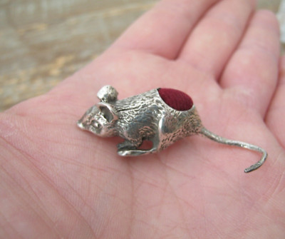 Stunning English Hallmarked Sterling Silver Mouse / Rat Pin Cushion ...