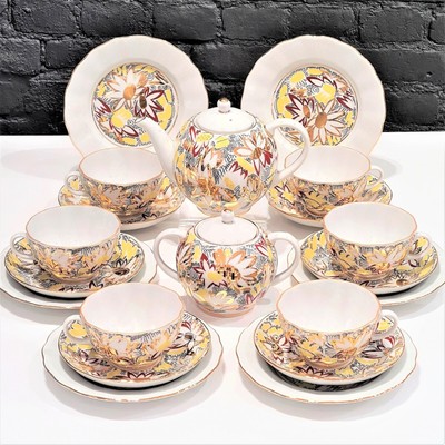 22K Gold Tea Set 🌼GOLDEN CHAMOMILE 🌼 6/20 Imperial Lomonosov Porcelain ...