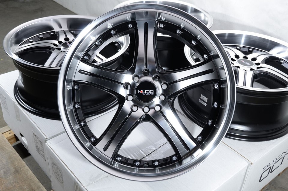 Kudo Racing Utopia 18x8 5x100 5x114.3 5x4.5 Black w/Polish Face Wheels ...