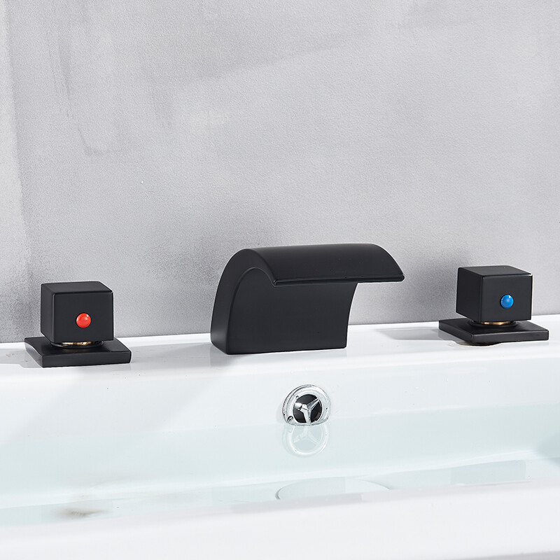 Matte Black LED Waterfall Widespread Bathroom Basin Sink Faucet 2 ...
