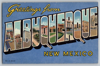 Large Letter Greetings from ALBUQUERQUE New Mexico Vintage Linen ...