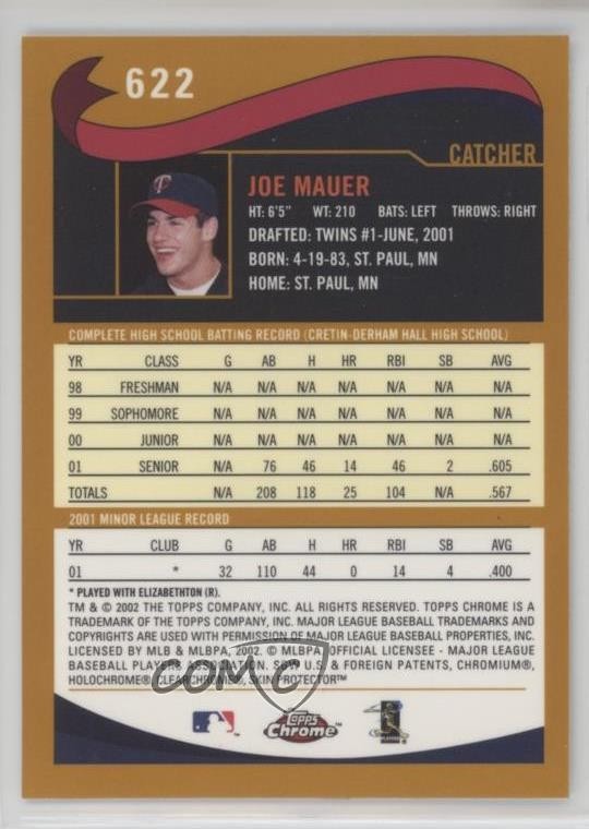 2002 Topps Chrome Joe Mauer #622 Rookie RC HOF | eBay