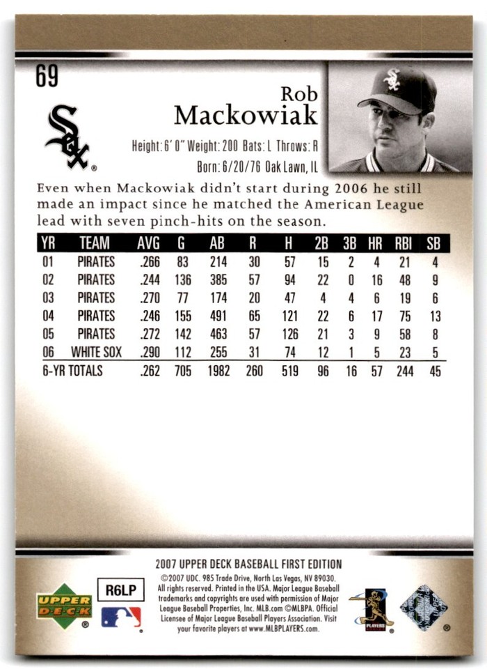 2007 Upper Deck First Edition Rob Mackowiak Baseball Cards #69 | eBay