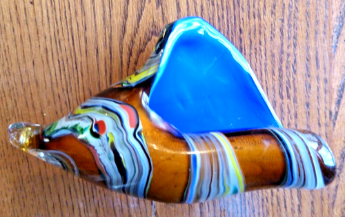 Vintage MCM Conch Sea Shell Murano Blown Glass Brown Blue Art Vase ...