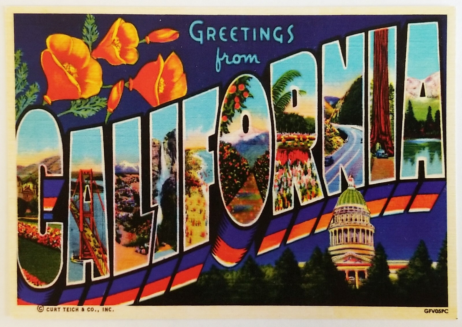 Greetings from California Postcard Unposted reprint classic designs ...