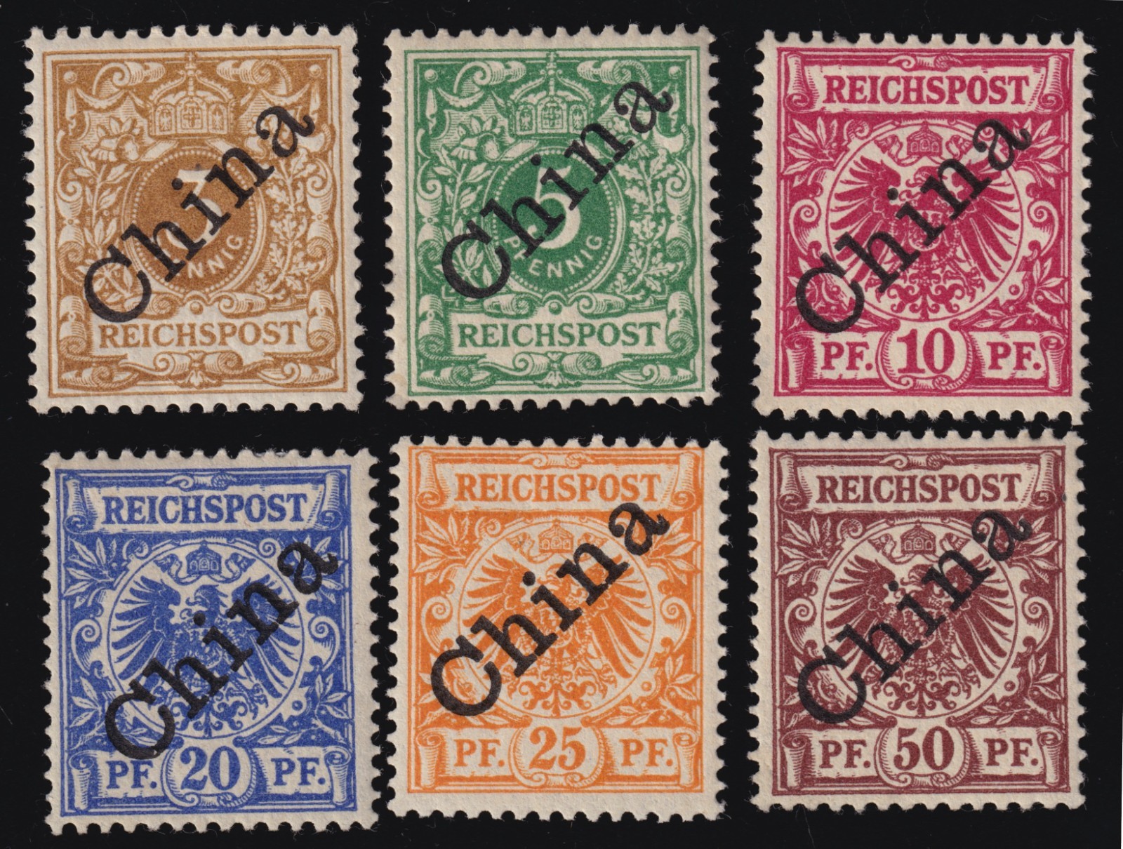 German China Stamps 1898 3pf - 50pf 48° Mint, Many Signed, SG 1a-6 £400 ...