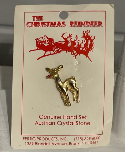 Vintage Rudolph Reindeer Gold Tone Pin W/ Genuine Crystal Red Nose | eBay