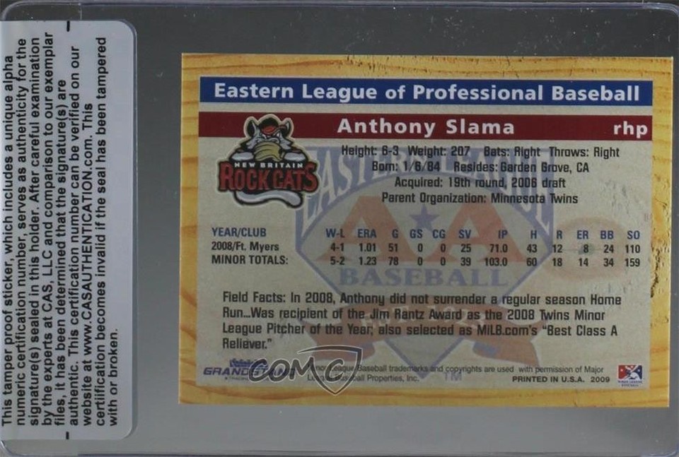 CAS Certified 2009 Eastern League Top Prospects Anthony Slama Sealed ...