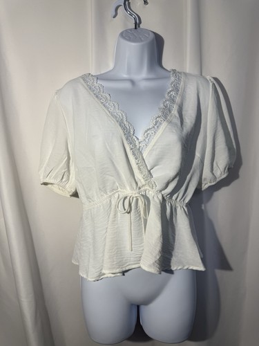 Cream Peasant Ruffled Extra-Large Top With Lace Low-Cut Trim | eBay