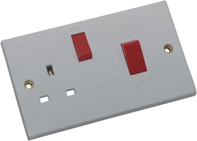 Cooker Control Unit and Single Socket White Finish with Red Switches ...