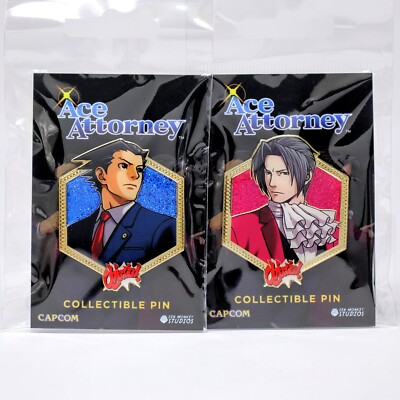 Ace Attorney Phoenix Wright & Miles Edgeworth Golden Enamel Figure Pin ...