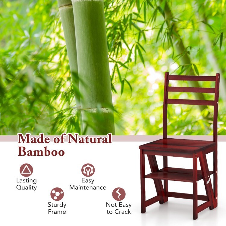3 In 1 Step Ladder Chair Convertible Folding Multi-Functional Wood ...