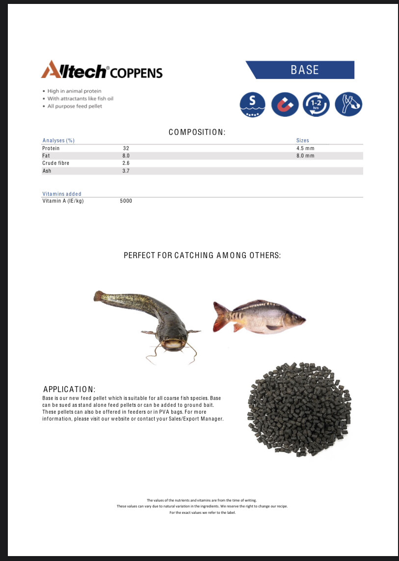 4.5mm Coppens base Sinking Pond Pellets Carp & Coldwater Fish 32% ...