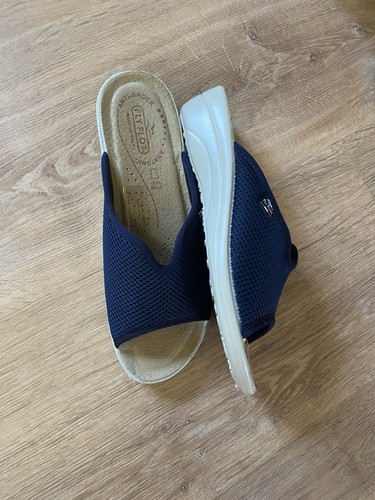 Fly Flot Shoes Womens Sz 39 Mule Clogs Blue Mesh Open Toe Comfort Wedge ...