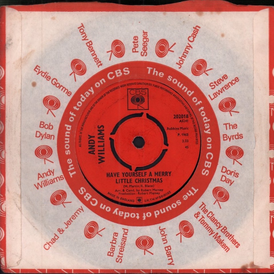 Andy Williams Do You Hear What I Hear 7" vinyl UK Cbs 1965 4 prong ...