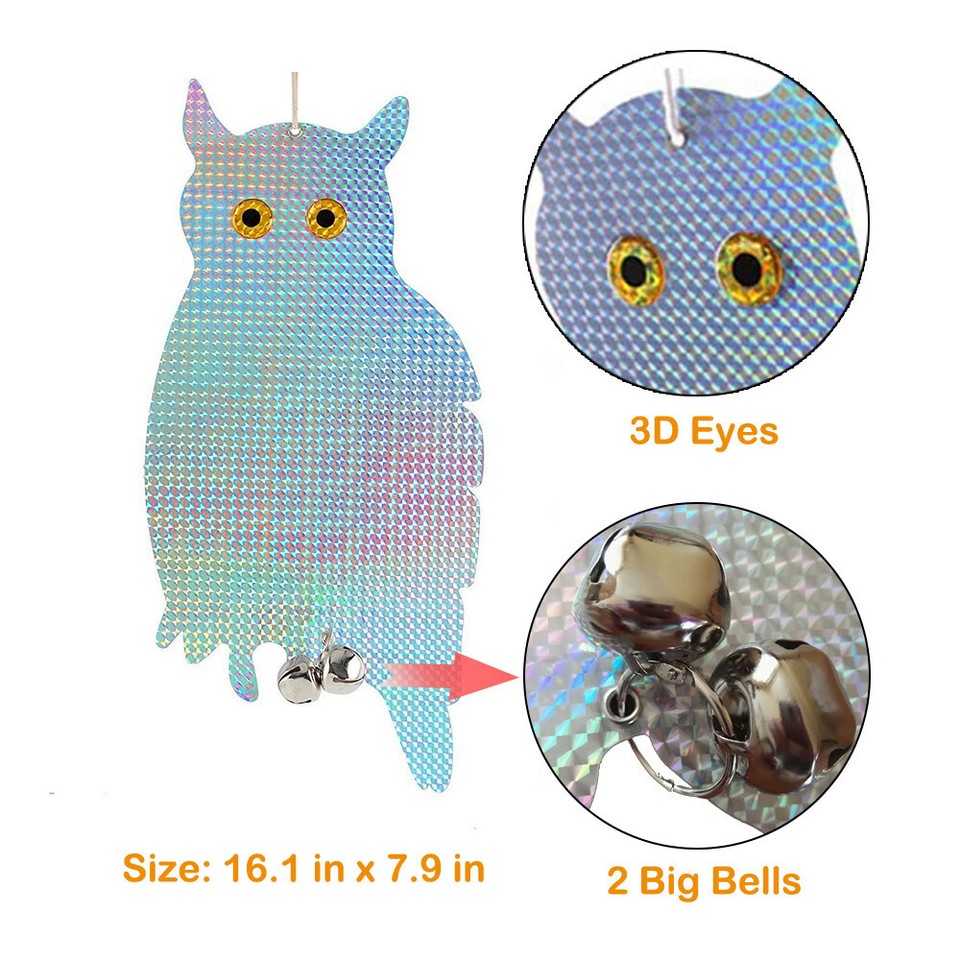 Reflective Bird Deterrent Scare Owl Keep Away Repellent Hanging Spinner ...